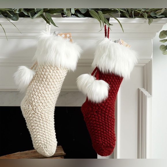 Pottery Barn | Holiday | Euc Pottery Barn Knit Stocking With Faux Fur ...